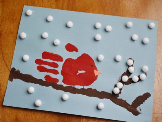 Winter Bird Handprint Painting for Your Preschooler